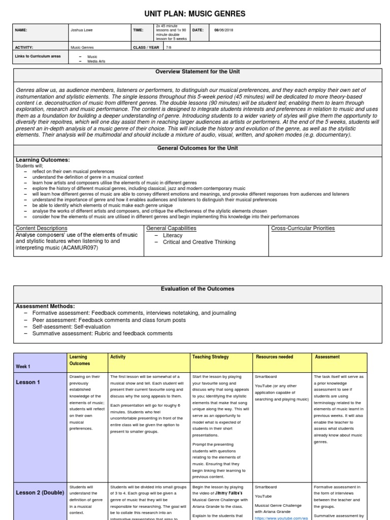 Music Genres Unit Plan | PDF | Garage Band | Genre