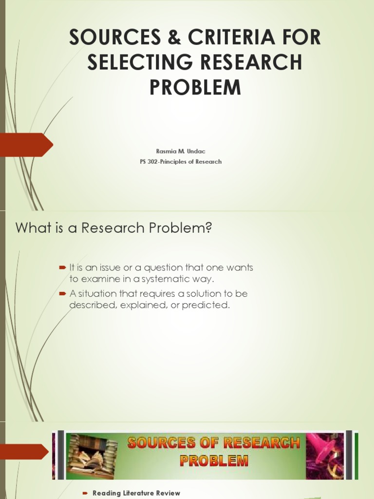 Sources & Criteria For Selecting Research Problem | PDF