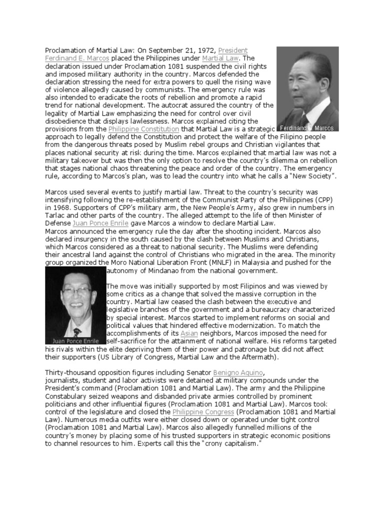 Martial Law in the Philippines: Marcos' Proclamation 1081 | PDF ...