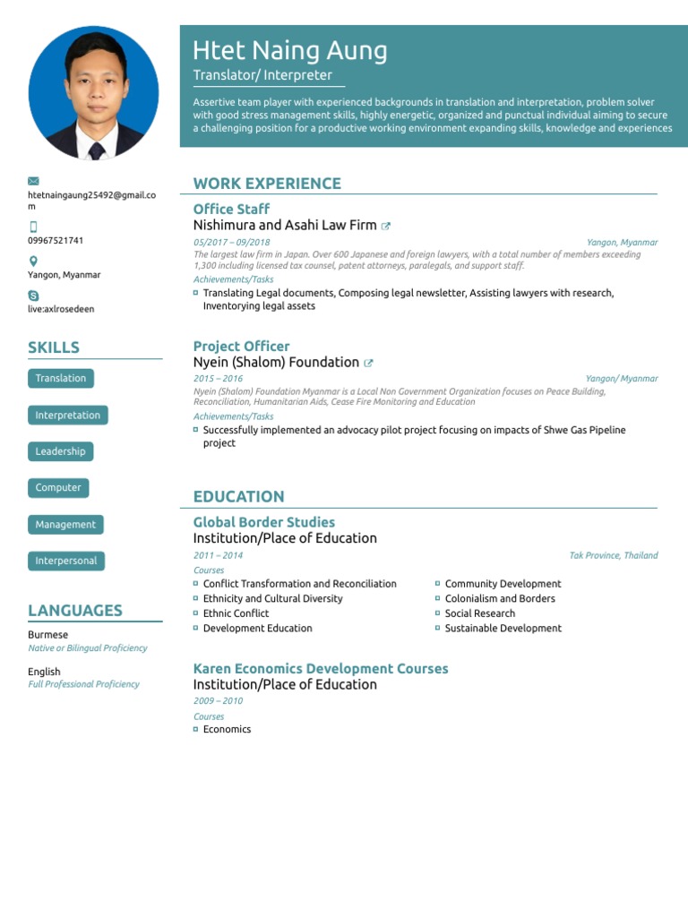 Htet Naing Aung: Work Experience | PDF | Myanmar | Lawyer