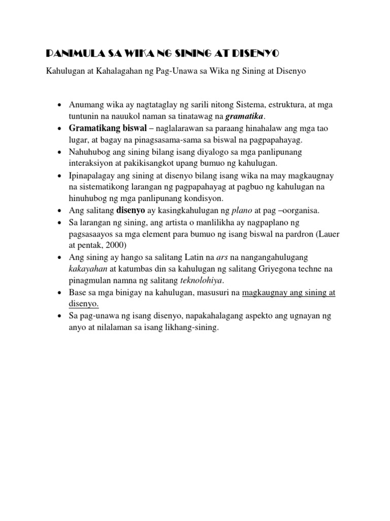 Panimula Sa Wika NG Sining at Disenyo | PDF