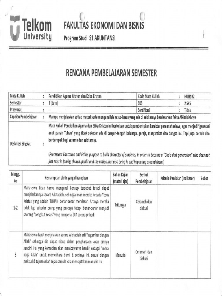 RPS Pendidikan Agama Kristen Dan Etika Kristen PDF | PDF