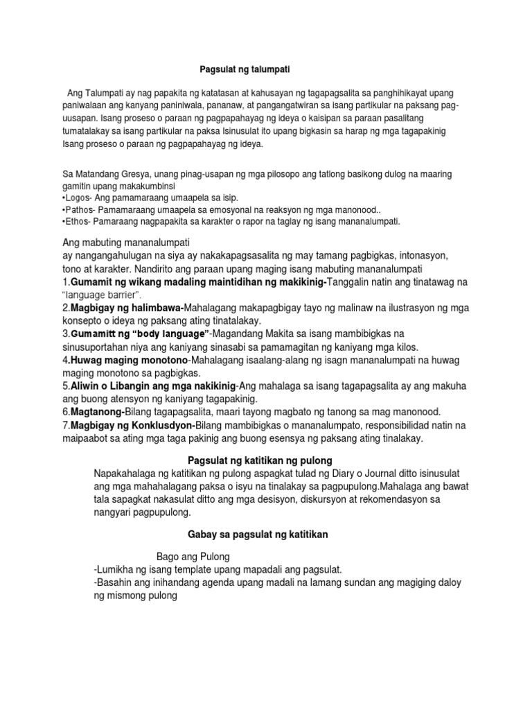 Pagsulat NG Talumpati 1 | PDF