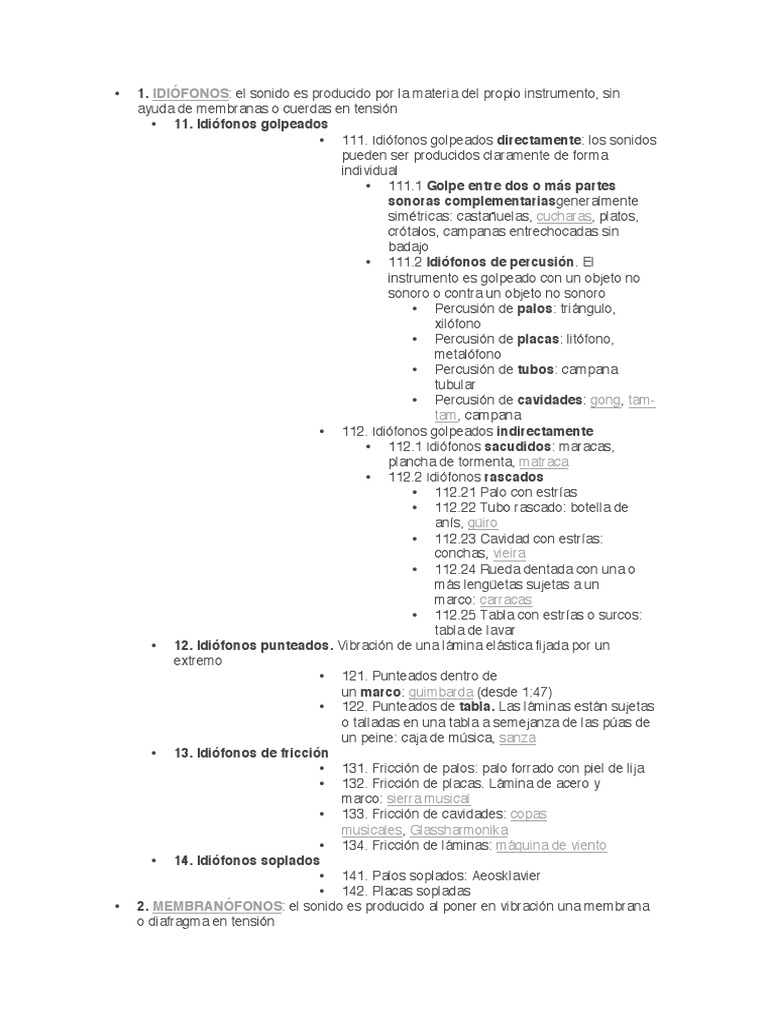 Clasificación Sachs-Hornbostel | PDF | Instrumentos musicales | Trompeta