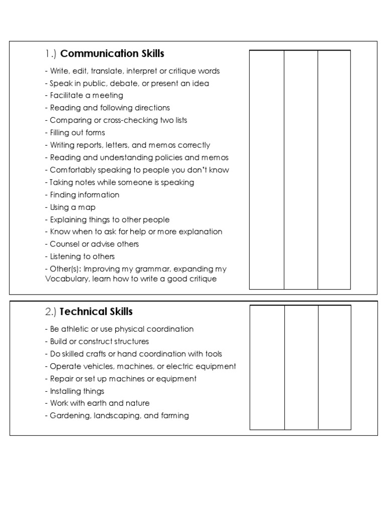 Comprehensive Skills Assessment Guide | PDF | Creativity | Critical ...