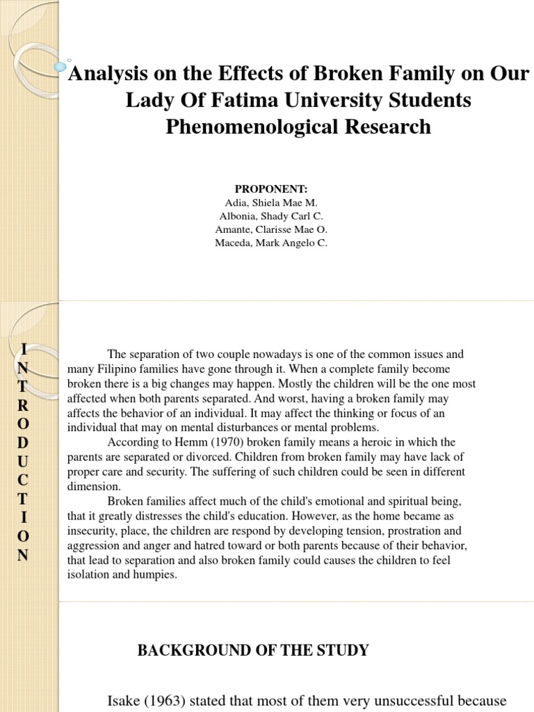 Analysis of The Effects of Broken Family On Ourl Lady of Fatima ...