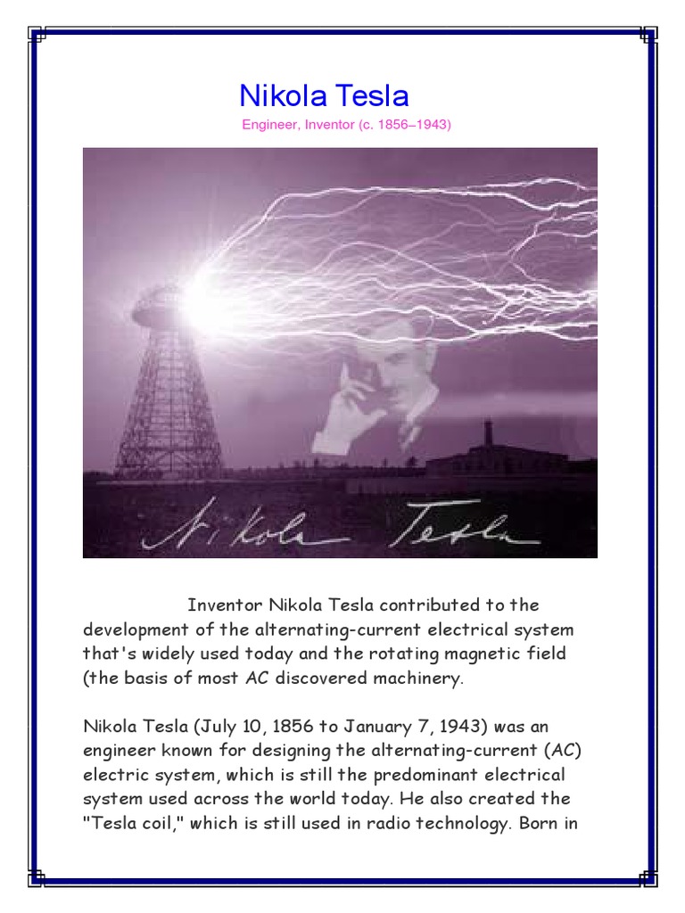 Nikola Tesla: Engineer, Inventor (C. 1856-1943) | PDF | Nikola Tesla ...