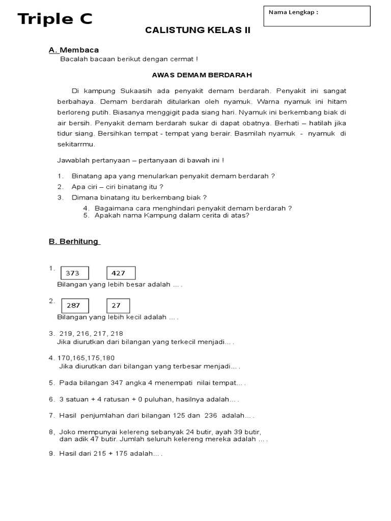 CALISTUNG Kelas 2 | PDF