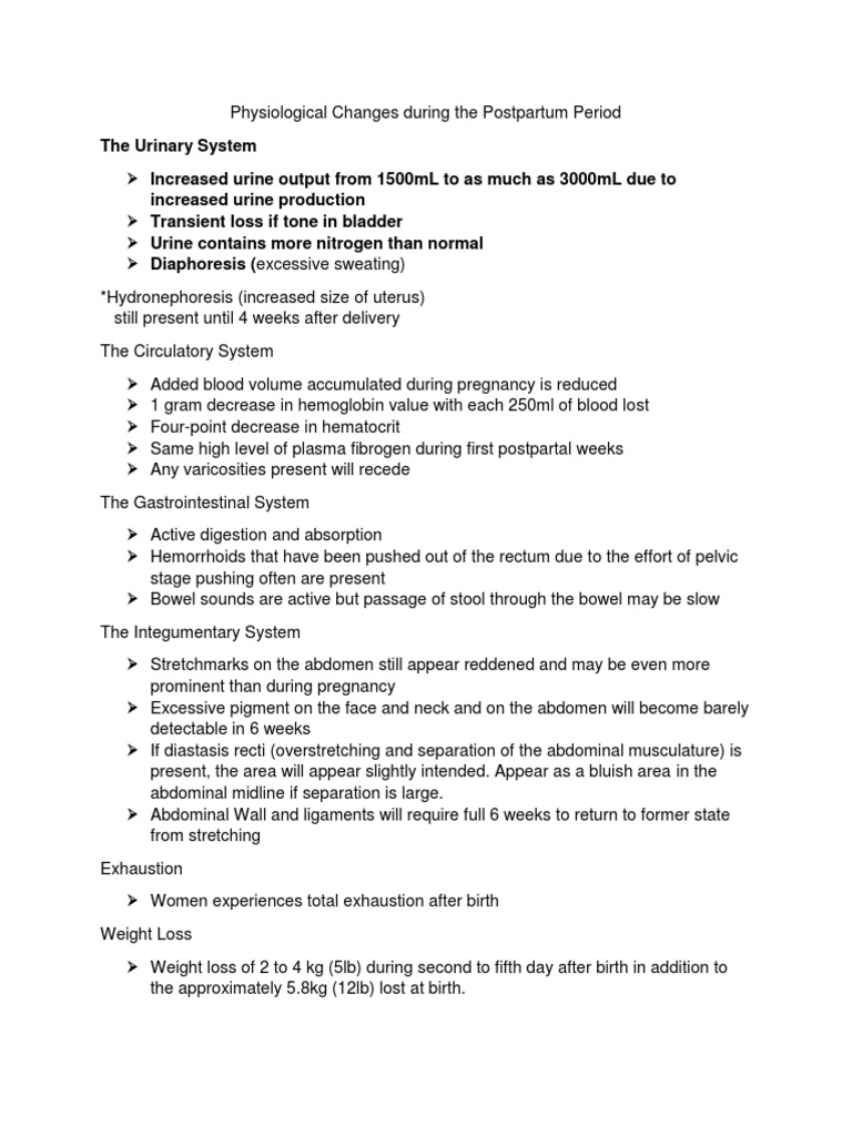 Postpartum Physiological Changes Explained | PDF | Childbirth | Blood ...