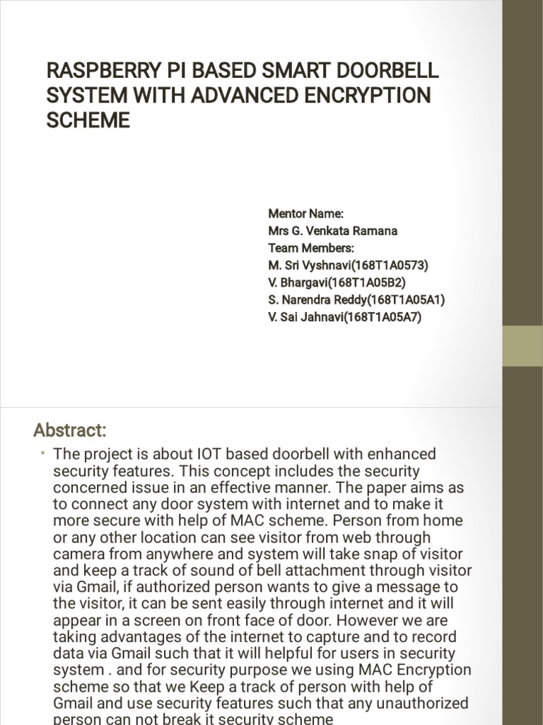 Raspberry Pi Based Smart Doorbell System With Advanced PDF | PDF
