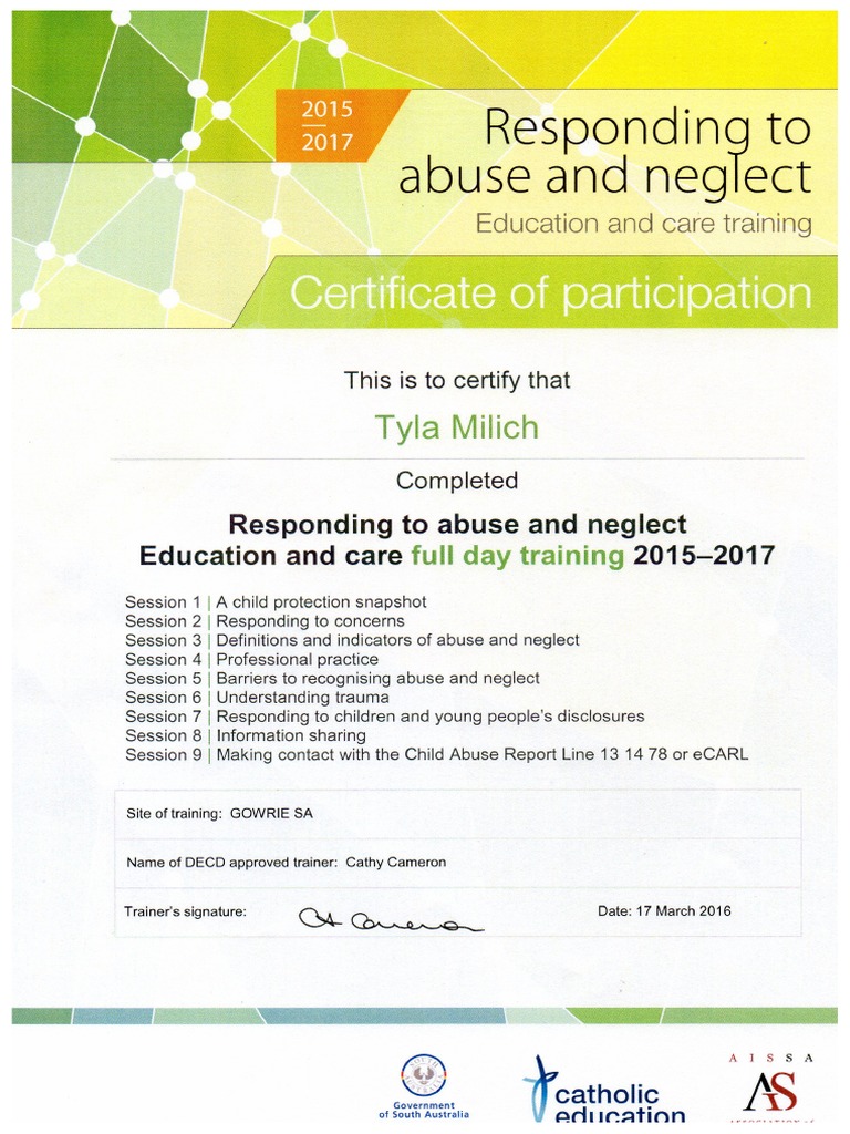 Responding To Abuse and Neglect Certificate | PDF