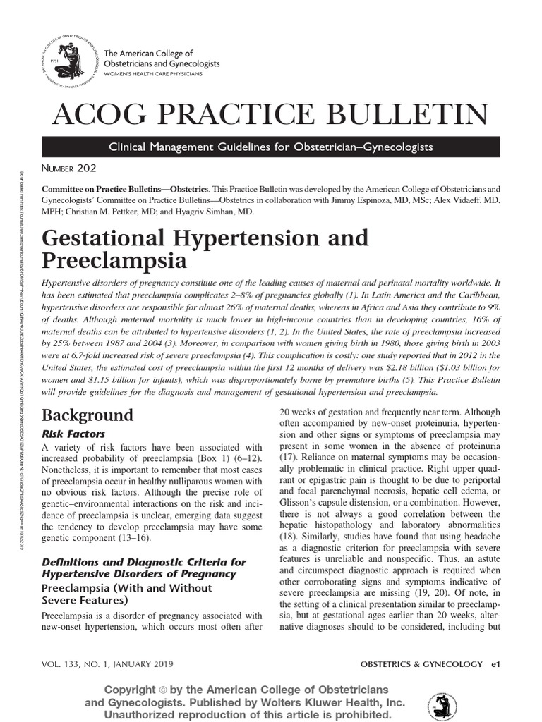 Acog. Hipertensi Dalam Kehamilan | PDF | Hypertension | Blood Pressure