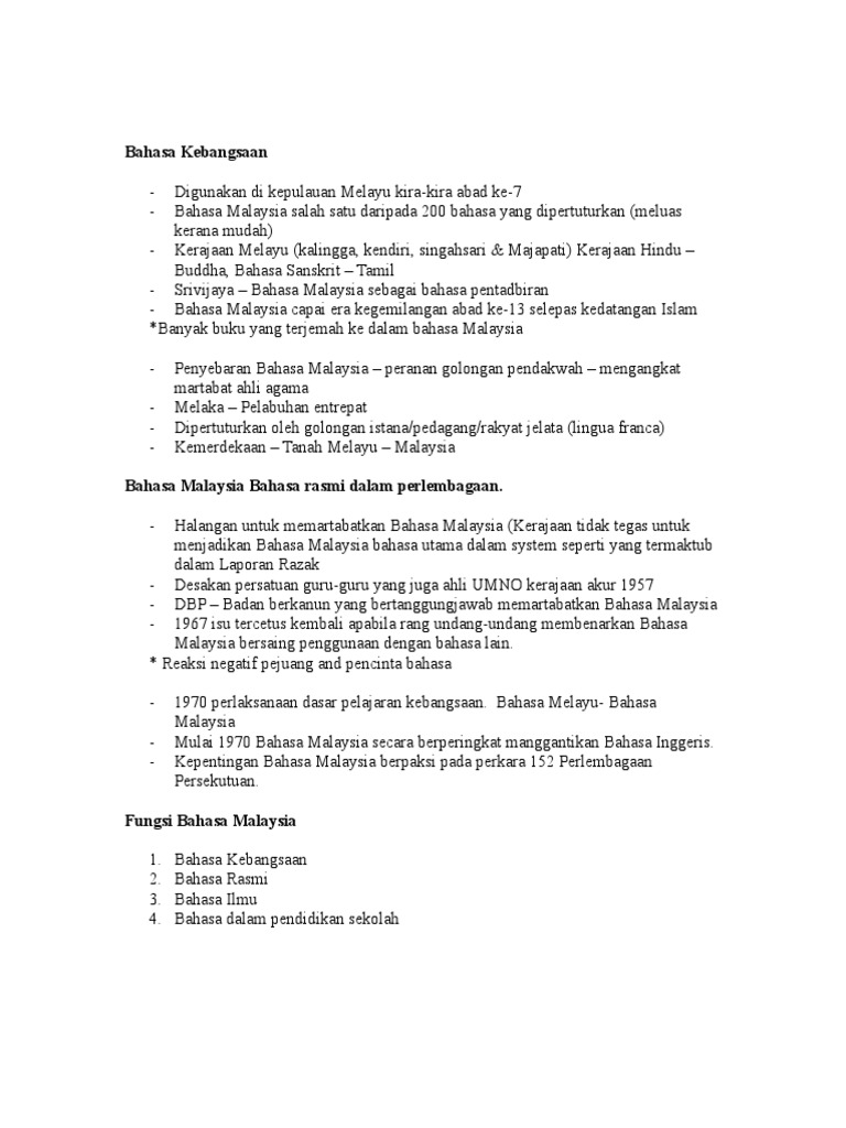 Short Notes Bahasa Melayu | PDF