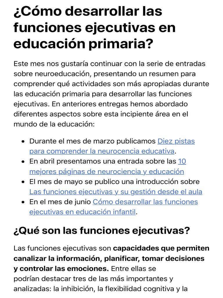 ¿Cómo desarrollar las funciones ejecutivas en educación primaria ...