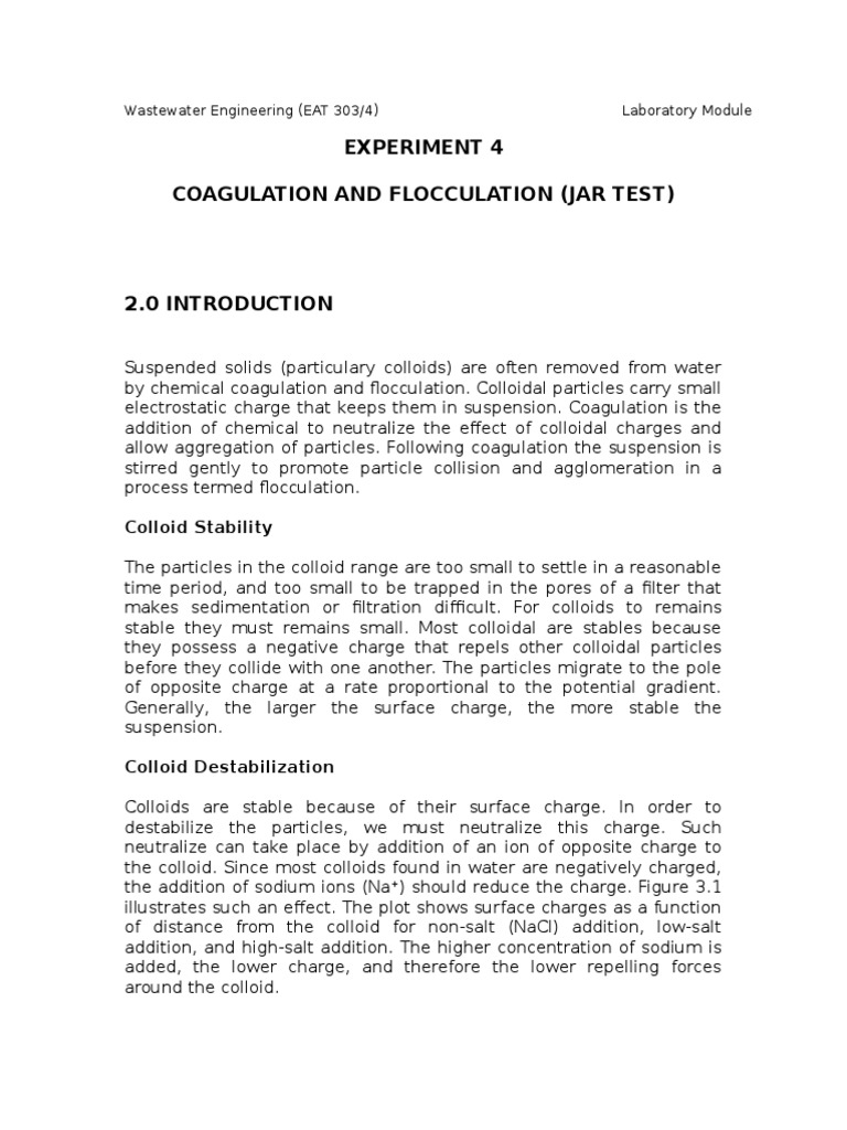 Experiment 4 Coagulation and Flocculation (Jar Test) : Wastewater ...