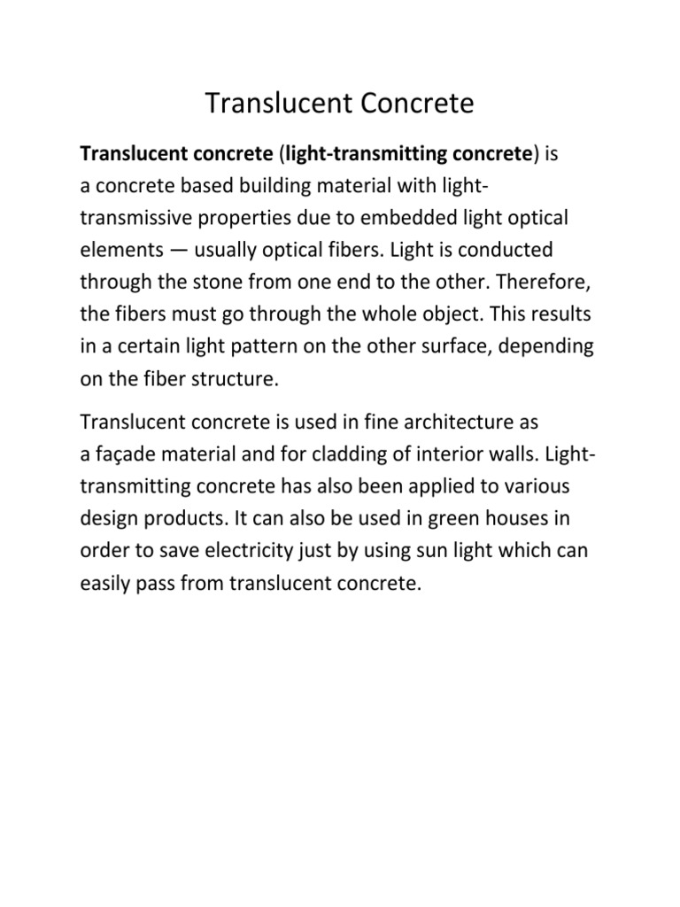 Translucent Concrete (Light-Transmitting Concrete) Is | PDF