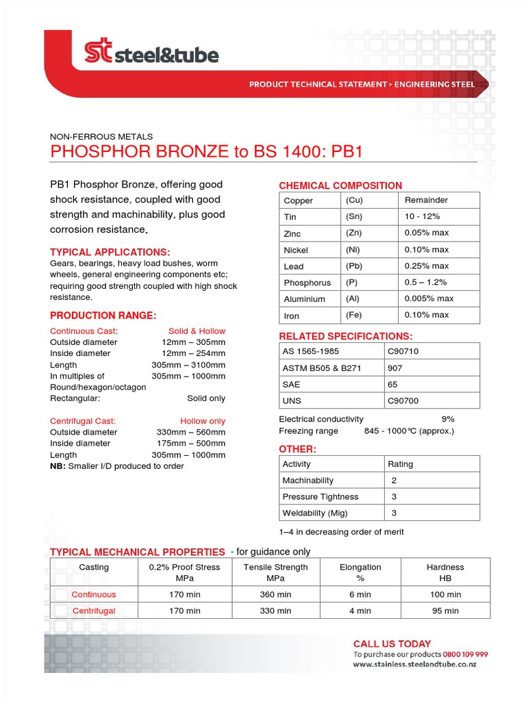 Phosphor Bronze PB1 Specs & Applications | PDF | Bronze | Metallic Elements