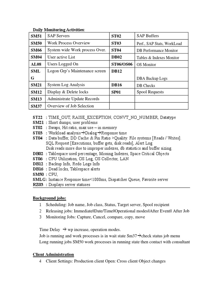 Perf., Sap Stats, Workload DB Performance Monitor Tables & Indexes ...