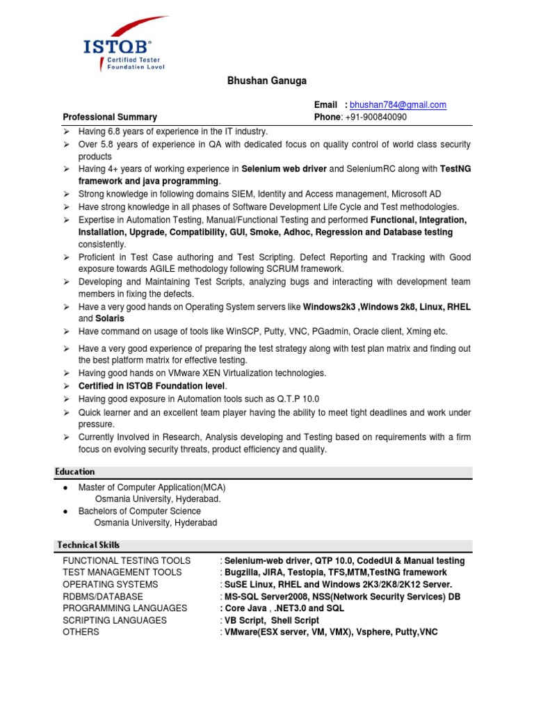Bhushan Selenium Resume | PDF | Software Testing | Scrum (Software ...