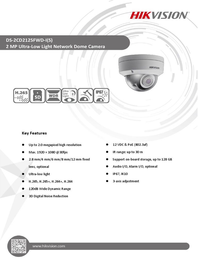 DS-2CD2125FWD-I (S) 2 MP Ultra-Low Light Network Dome Camera: Key Features | PDF | Streaming ...