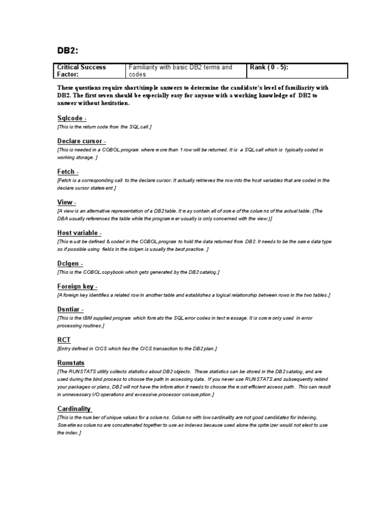 Familiarity With Basic DB2 Terms and Codes | PDF | Database Index | Ibm Db2