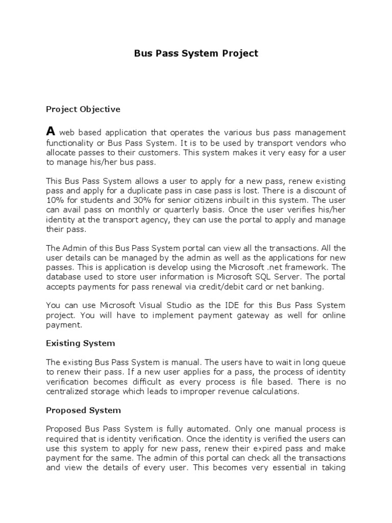 Bus Pass Management System Overview | PDF | Microsoft Sql Server | Areas Of Computer Science