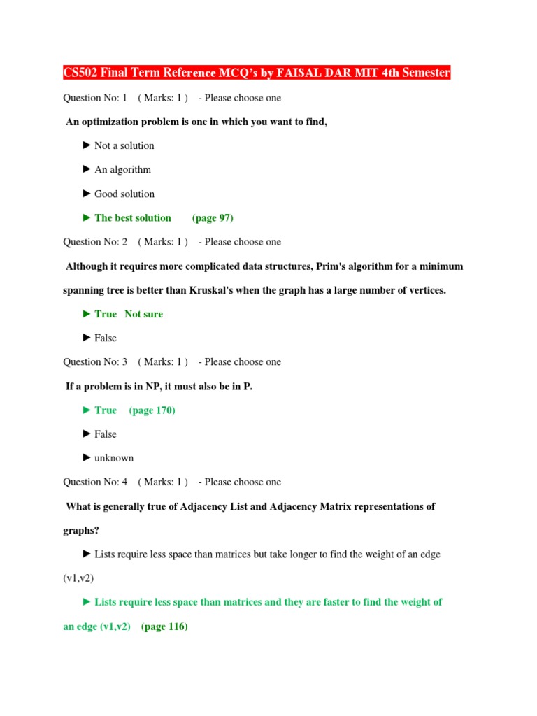 CS502 Final Term Reference MCQ's by Faisal | PDF | Time Complexity ...