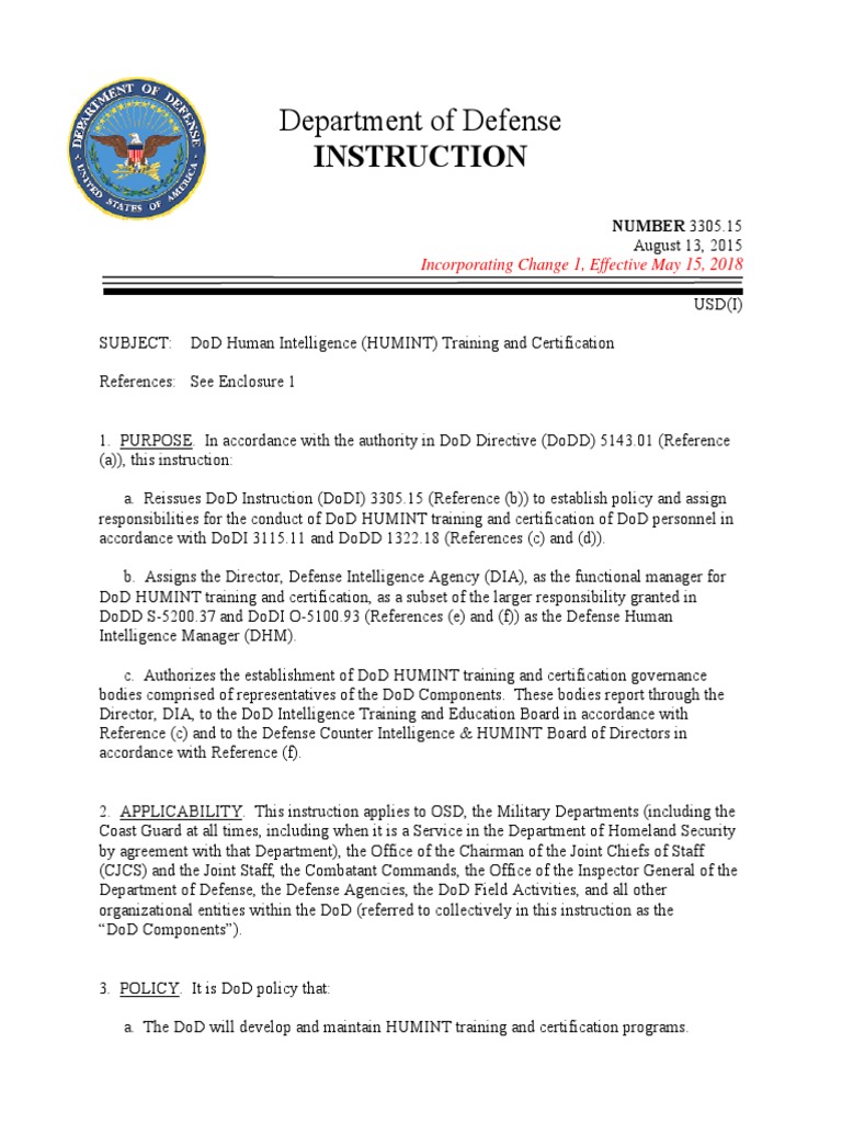 Department of Defense: Instruction | PDF | Defense Intelligence Agency ...