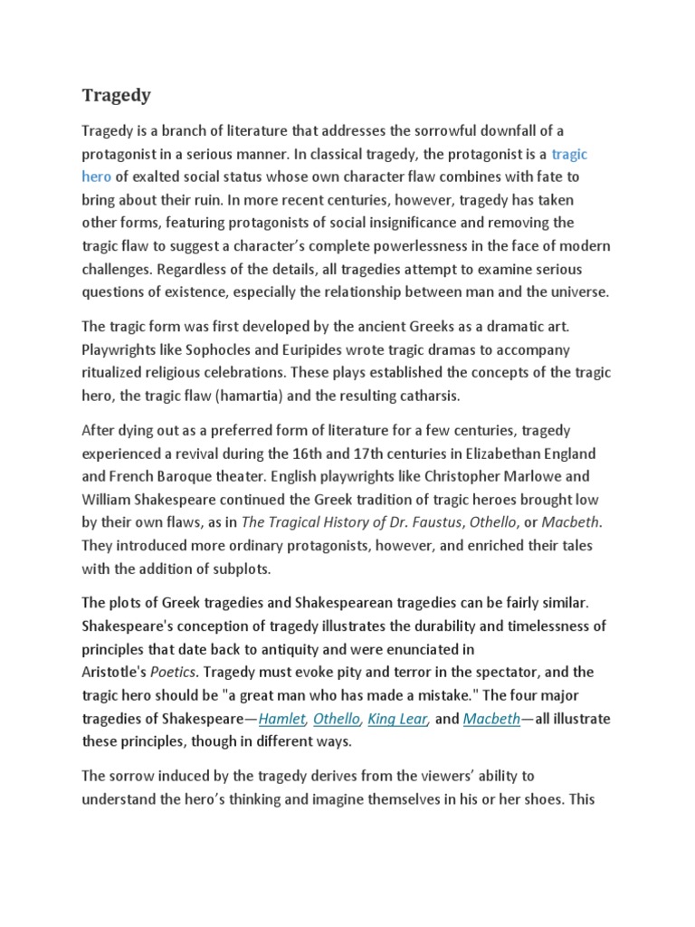 The Evolution of Tragedy from Ancient Greece to Shakespeare and its ...