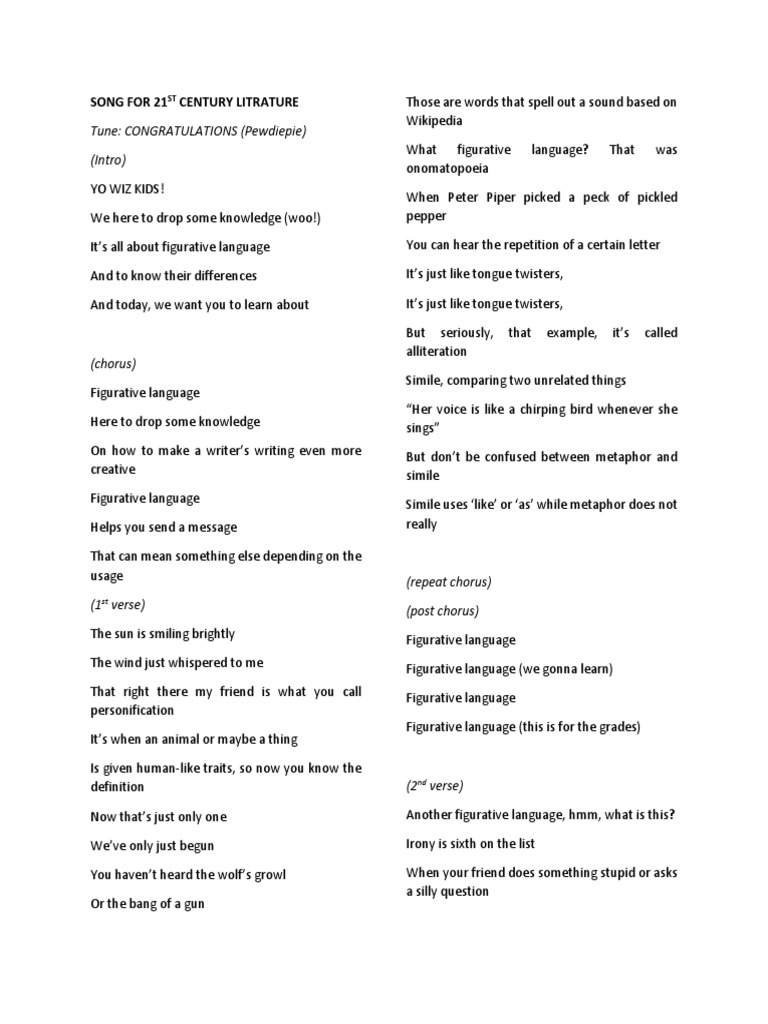 Figurative Language Explained in Song | PDF | Languages
