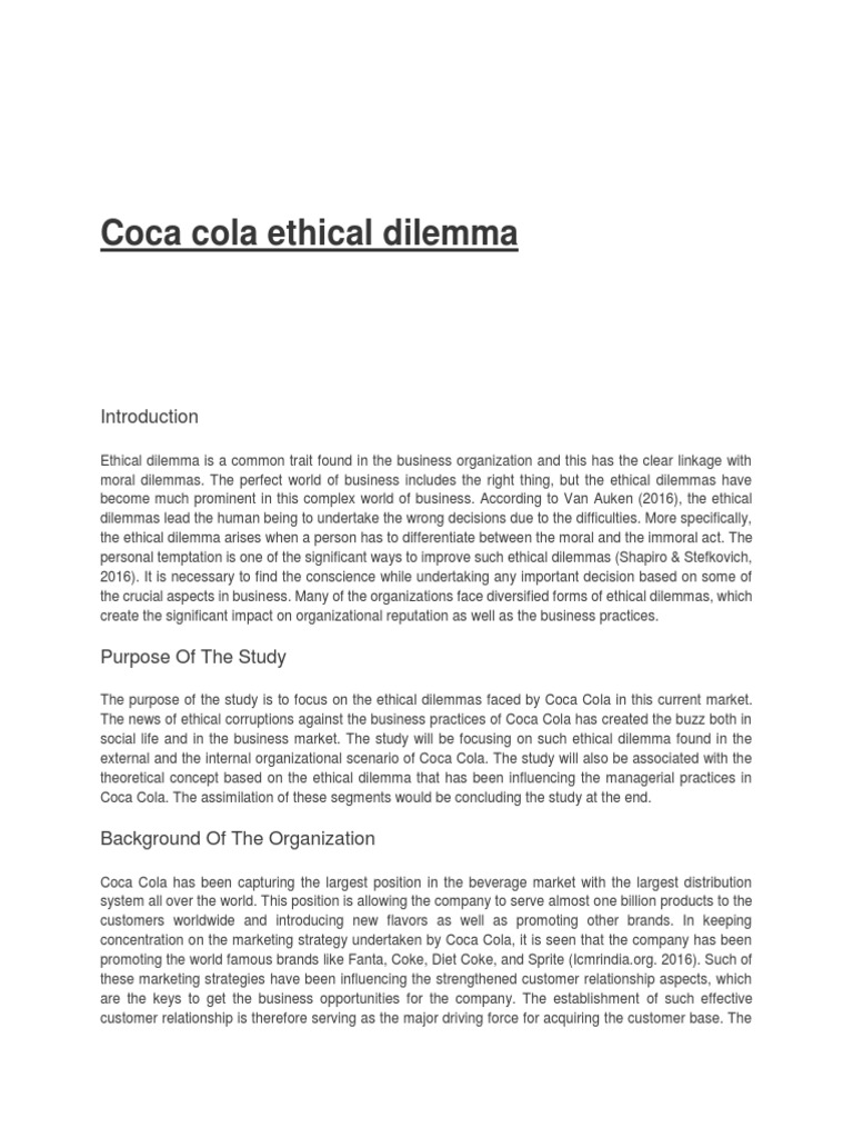 Coca Cola Ethical Dilemma | PDF | Business Ethics | Morality