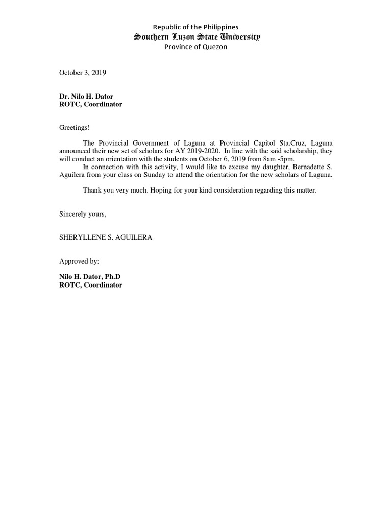 Excuse Letter For Badetdocx | PDF | Social Science | Wellness