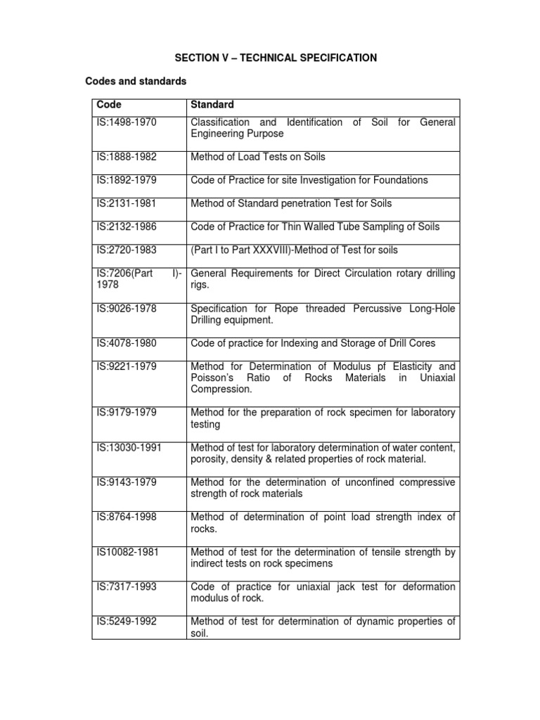 Section V - Technical Specification Codes and Standards Code Standard ...