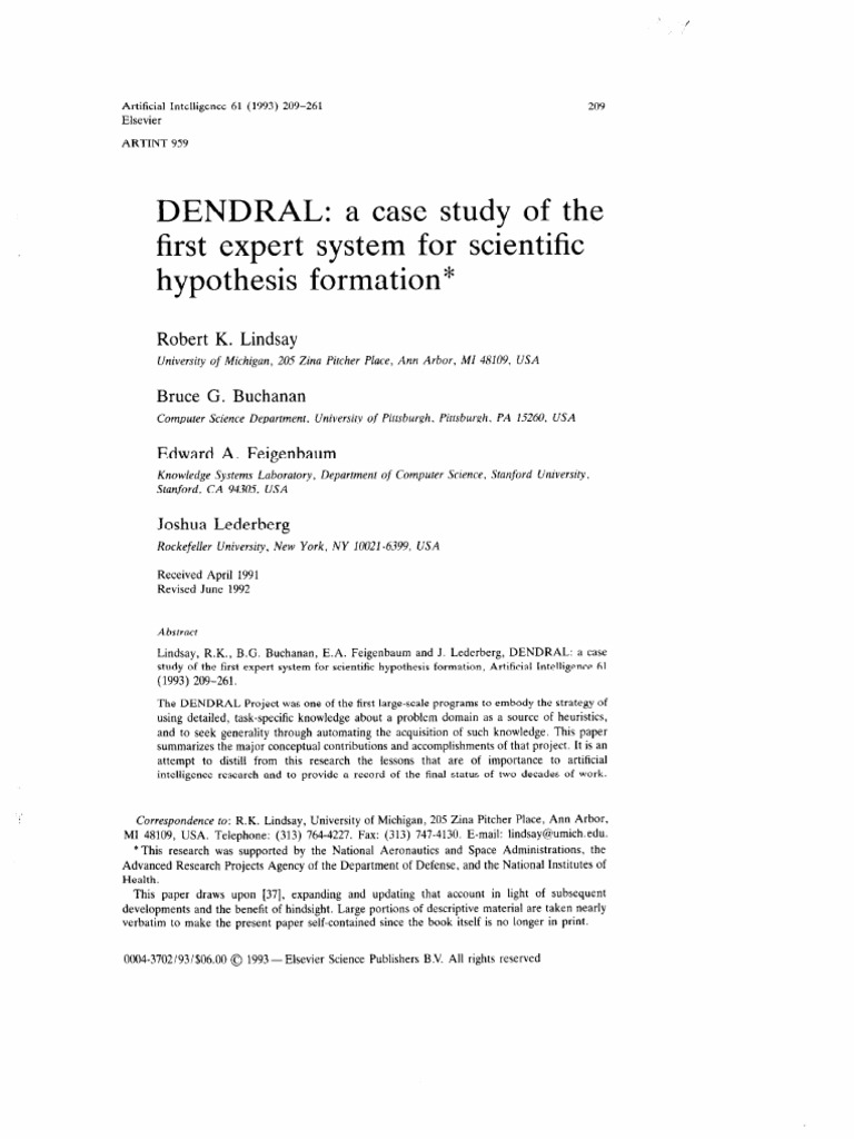 Dendral: A Case Study of The First Expert System For Scientific ...