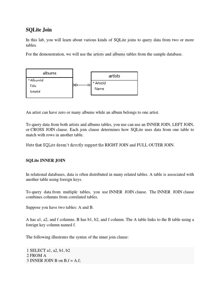 SQLite Join | PDF | Table (Database) | Sql