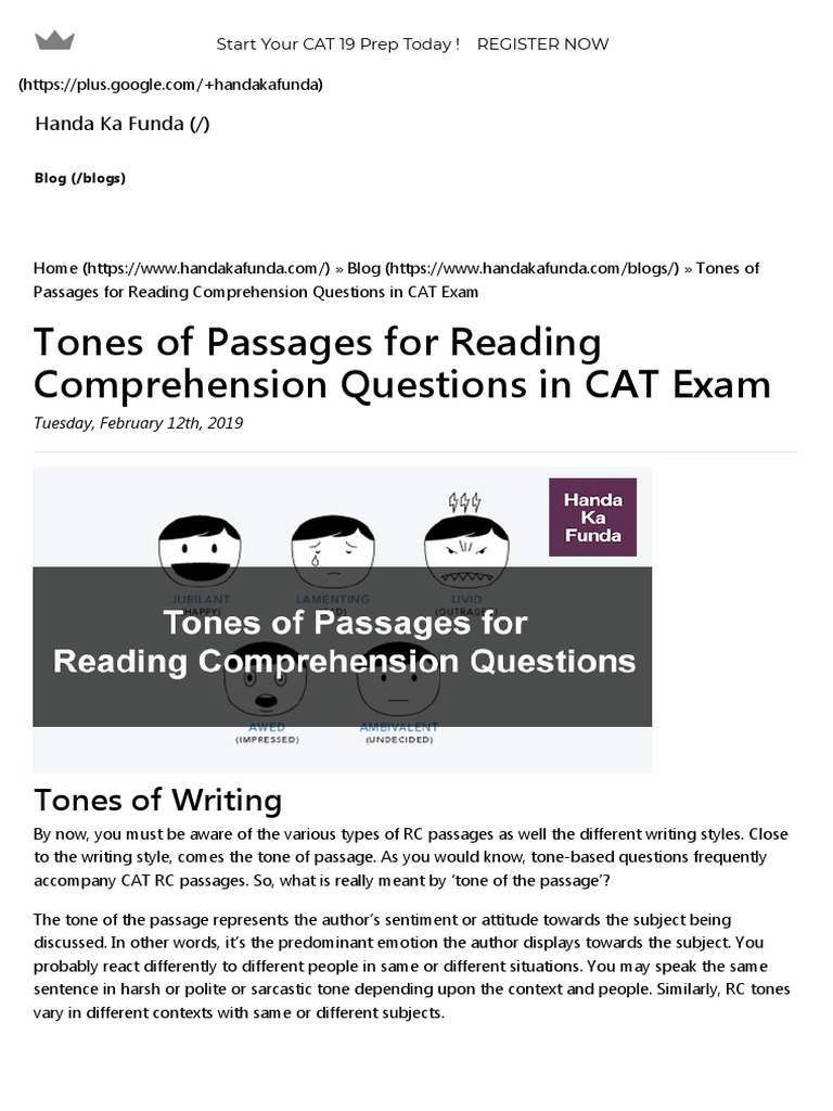 Tones of Passages For Reading Comprehension Questions in CAT Exam | PDF ...