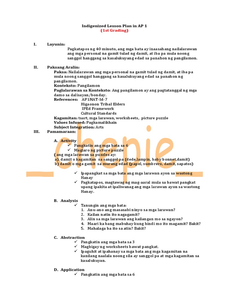 Indigenized Lesson Plan in AP 1 - Chepie | PDF