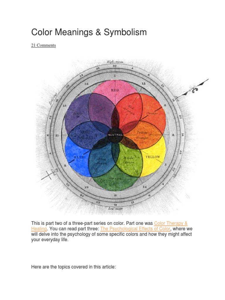 Color Meanings & Symbolism: Color Therapy & Healing The Psychological ...
