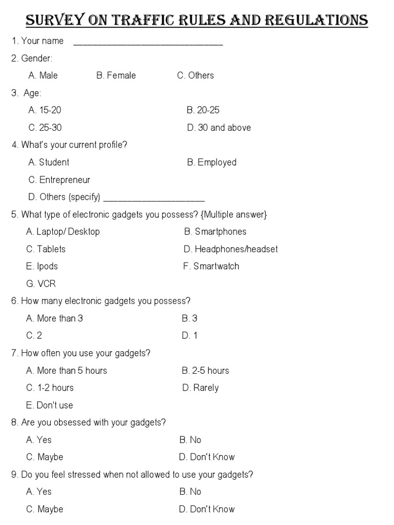 Survey On Traffic Rules and Regulations | PDF | Psychological Concepts ...