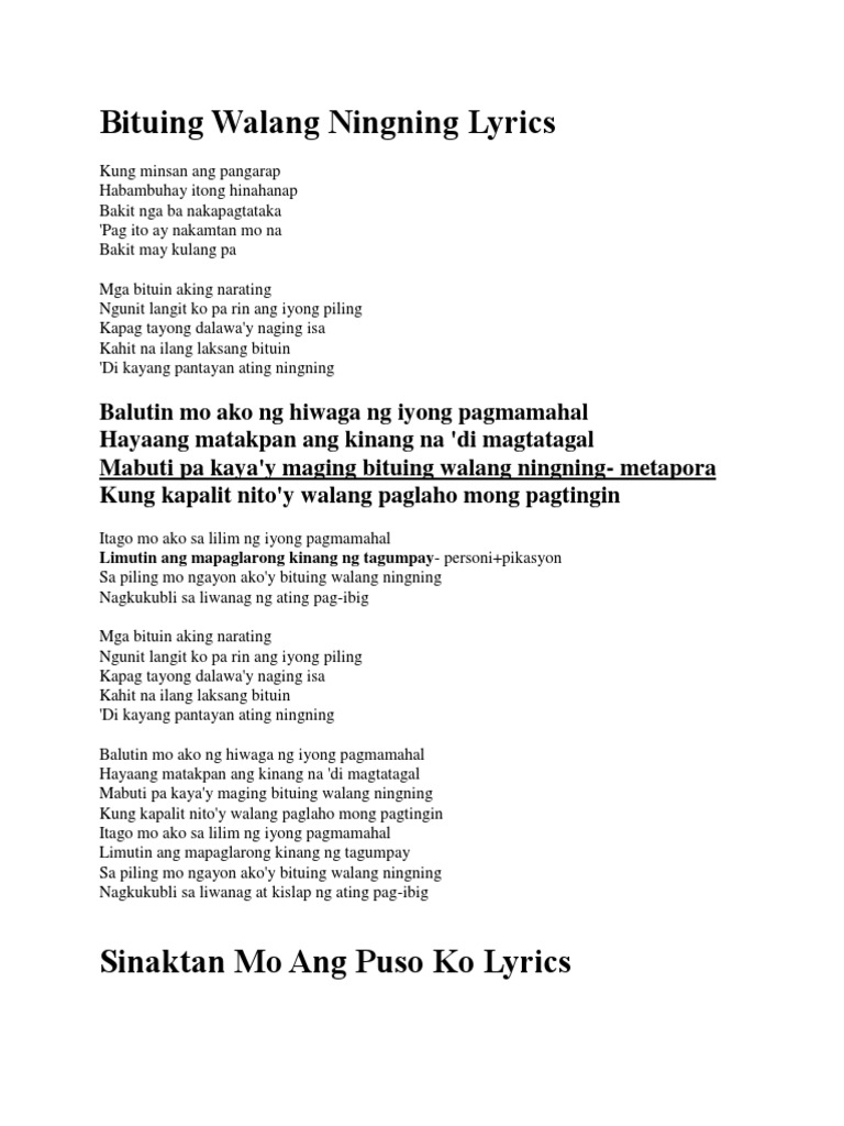 Bituing Walang Ningning Lyrics | PDF