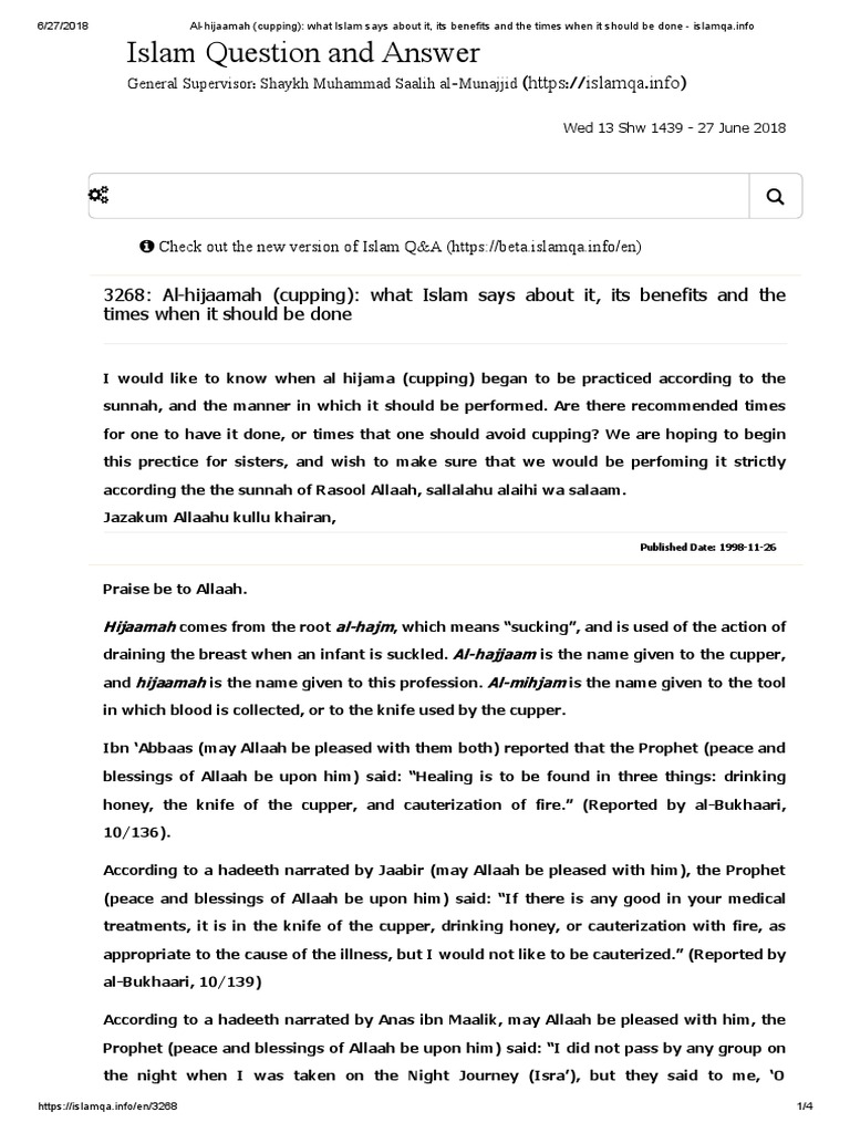 Al-Hijaamah (Cupping) - What Islam Says About It, Its Benefits and The ...