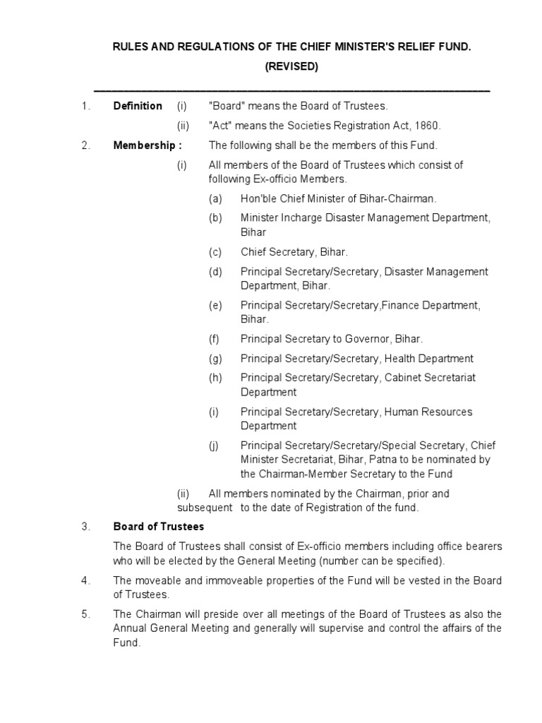 Rules and Regulations of The Chief Minister'S Relief Fund. (Revised ...