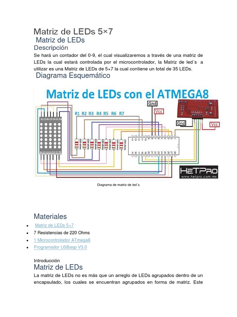 Matriz Led 5x7 | PDF | Diodo emisor de luz | Matriz (Matemáticas)