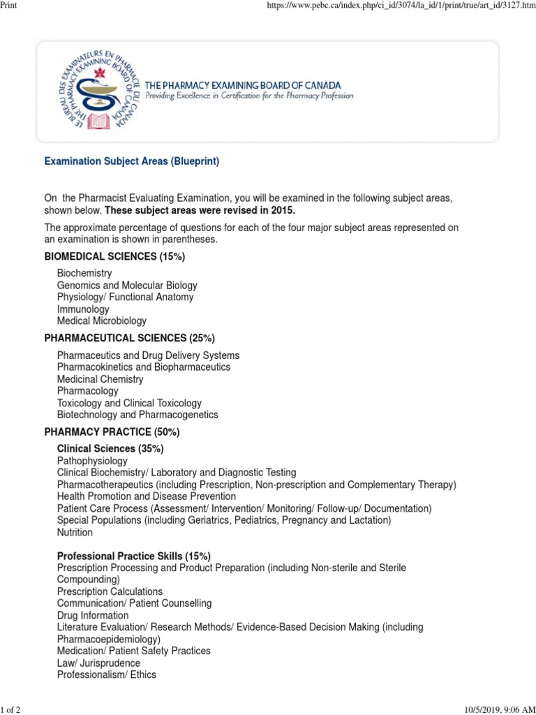 PEBC EE Blueprint PDF | PDF | Pharmacy | Health Care