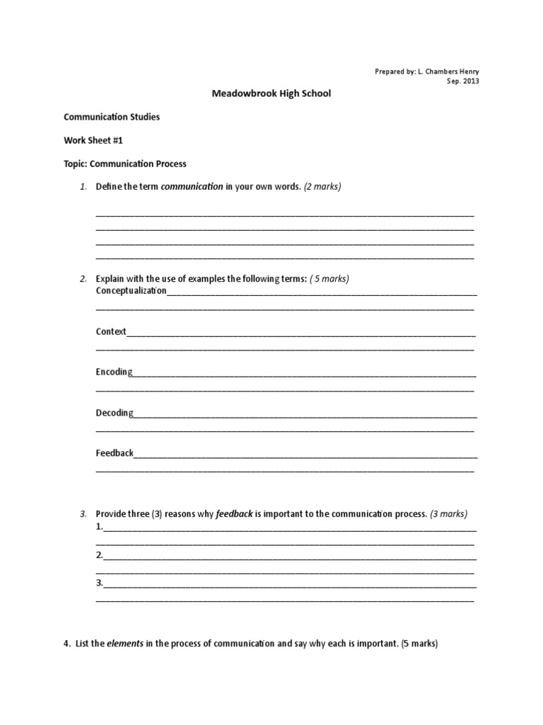 Communication Process Worksheet | PDF | Communication | Cybernetics
