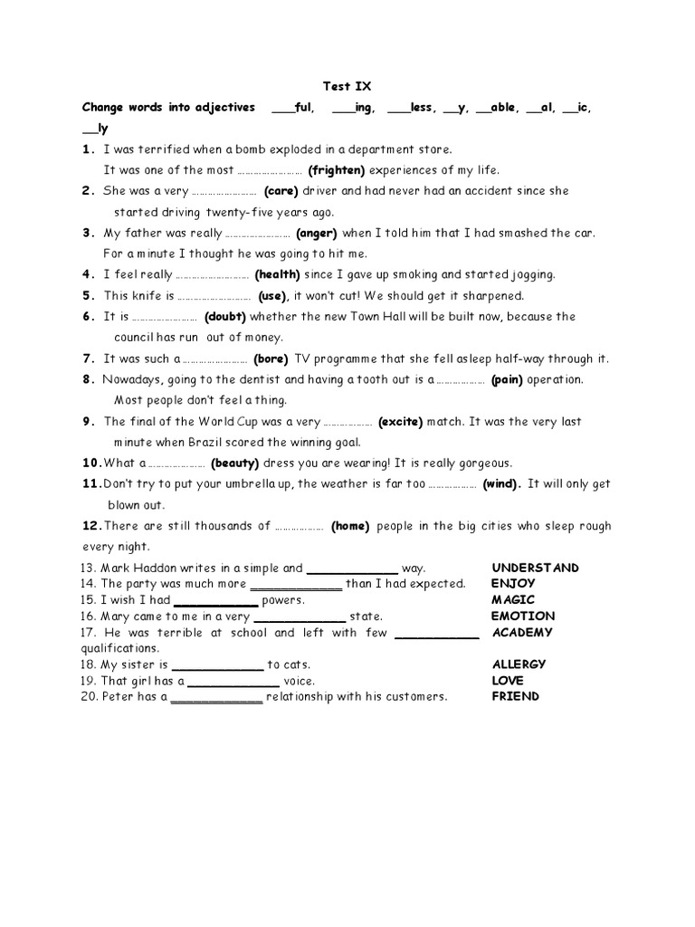 Change Words Into Adjectives | PDF