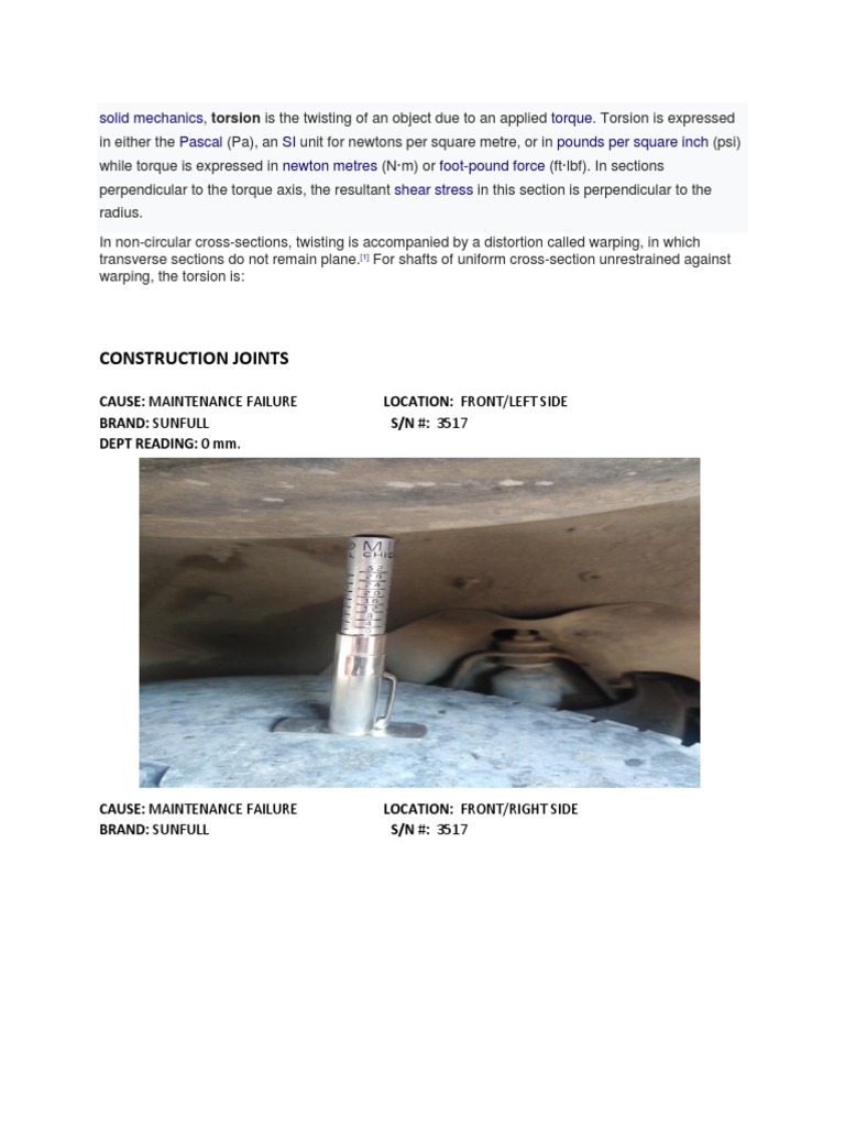 Construction Joints: Solid Mechanics Torque Pascal SI Pounds Per Square ...