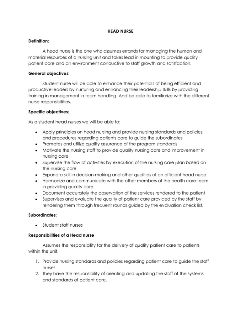 Head Nurse | PDF