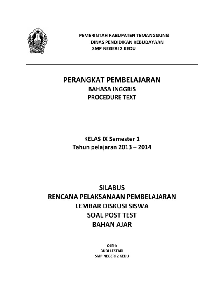 Contoh RPP Procedure Text Kelas 9 | PDF