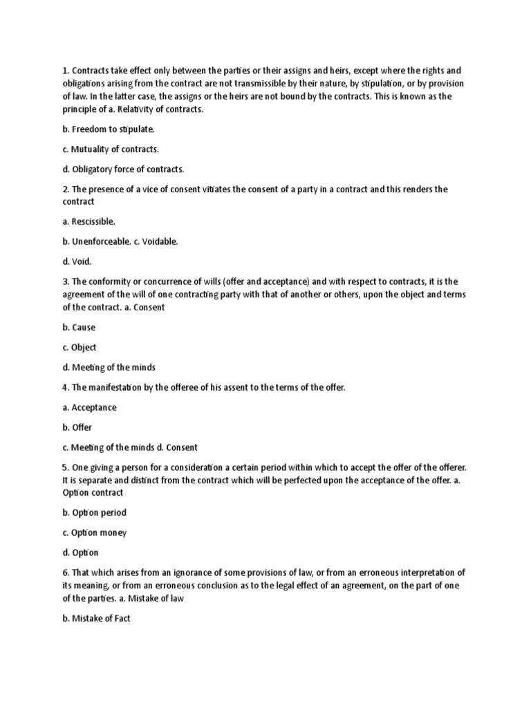 Contracts and Obligations Reviewer: Key Concepts | PDF | Offer And Acceptance | Annulment
